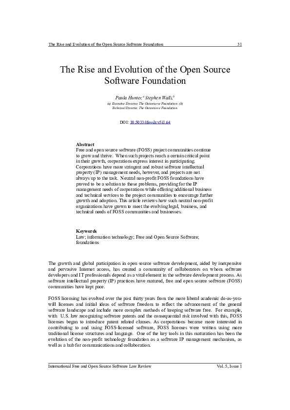 (PDF) The Rise and Evolution of the Open Source Software Foundation
