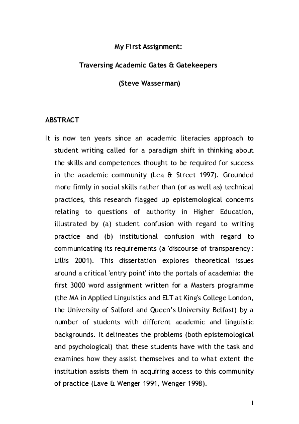 (DOC) My First Assignment: Traversing Academic Gates & Gatekeepers