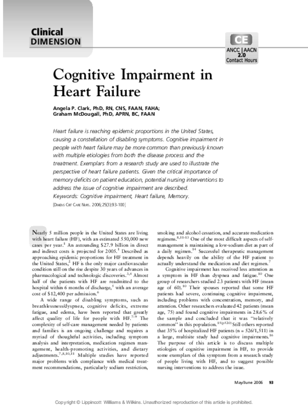 (PDF) Cognitive impairment in heart failure