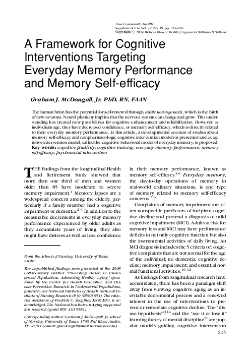 (PDF) A Framework for Cognitive Interventions Targeting Everyday Memory Performance and Memory ...