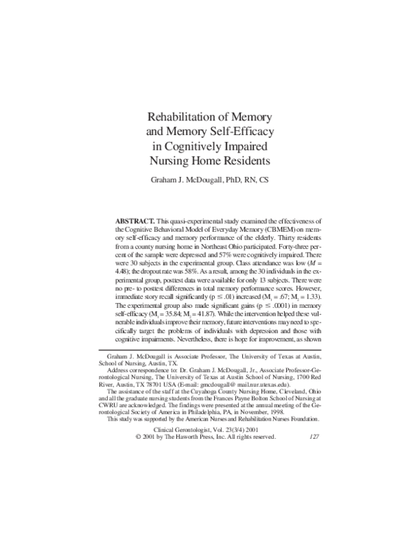 (PDF) Rehabilitation of Memory and Memory Self-Efficacy in Cognitively Impaired Nursing Home ...