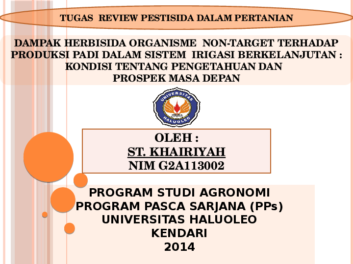 (PPT) DAMPAK HERBISIDA ORGANISME NON TARGET PADA PRODUKSI PADI