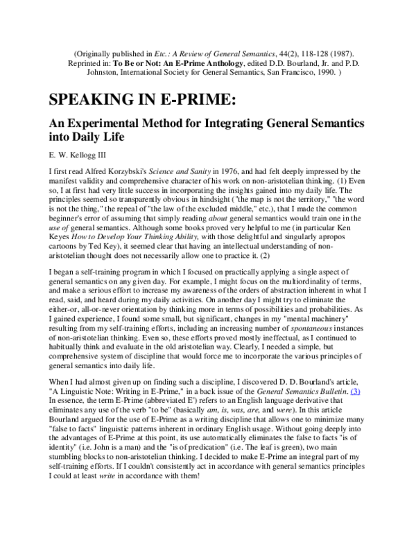 (PDF) SPEAKING IN E-PRIME: An Experimental Method for Integrating ...