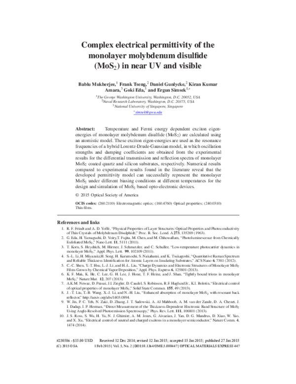 (PDF) Complex electrical permittivity of the monolayer molybdenum ...
