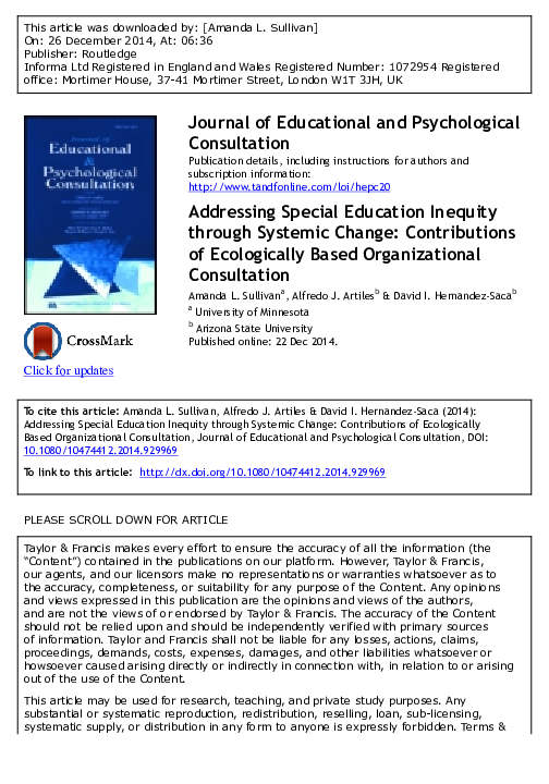 (PDF) Addressing Special Education Inequity through Systemic Change ...