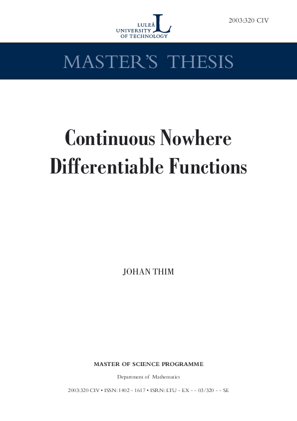 Continuous Nowhere differential functions