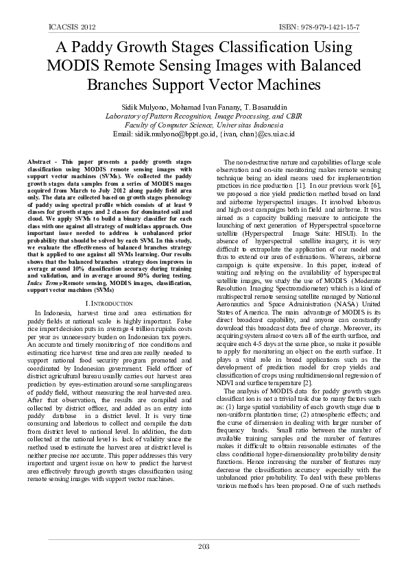 (PDF) A paddy growth stages classification using MODIS remote sensing images with balanced ...