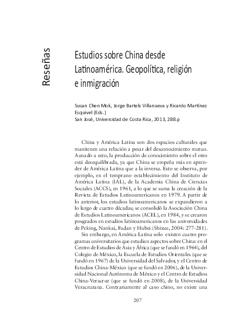 (PDF) Reseña de Estudios sobre China desde Latinoamérica: Geopolítica ...
