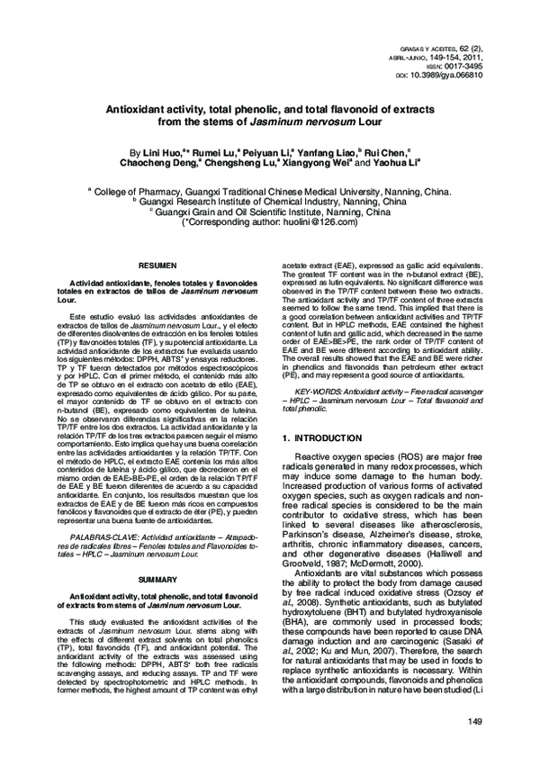 (PDF) Antioxidant activity, total phenolic, and total flavonoid of extracts from stems of ...