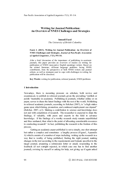 (PDF) Writing for Journal Publication: An Overview of NNES Challenges ...