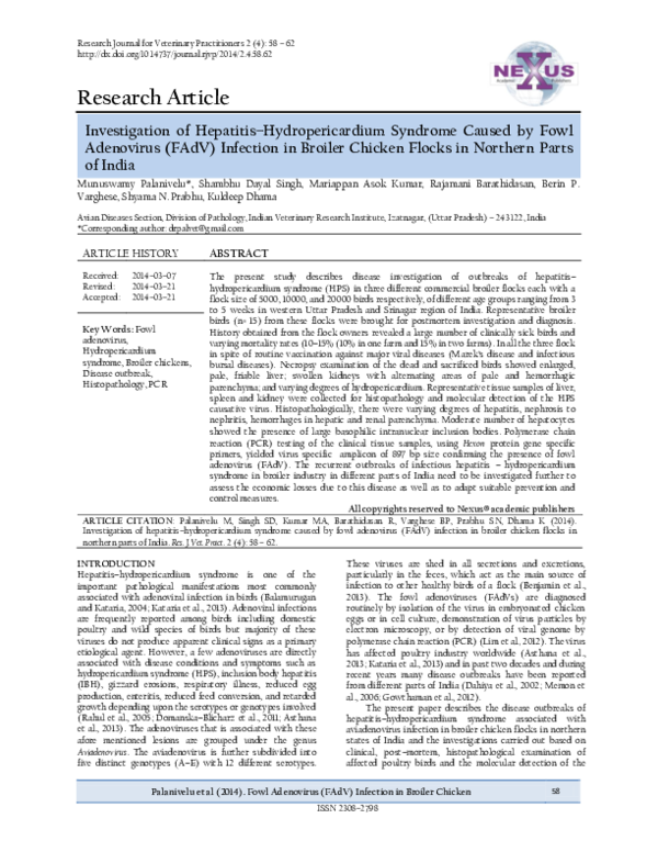 (PDF) Investigation of Hepatitis–Hydropericardium Syndrome Caused by ...