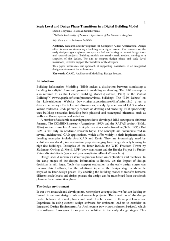 (PDF) Scale Level and Design Phase Transitions In a Digital Building Model