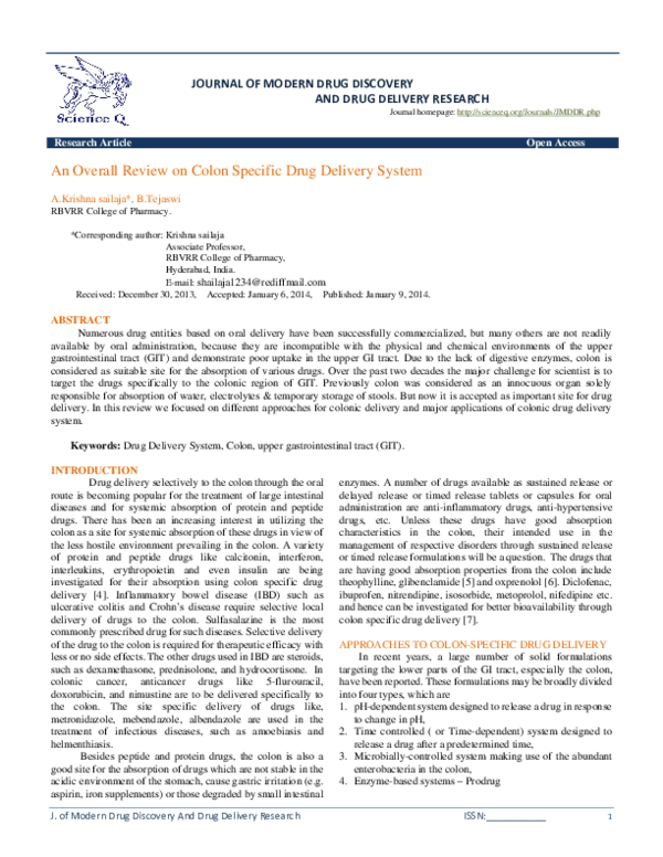 An Overall Review On Colon Specific Drug Delivery System