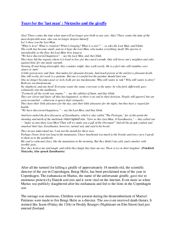 (PDF) Tears for 'the last man' : Nietzsche and the giraffe