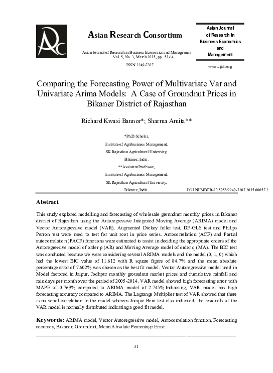 (PDF) Comparing the Forecasting Power of Multivariate VAR and ... (PDF) Comparing the Forecasting Power of Multivariate VAR and ...