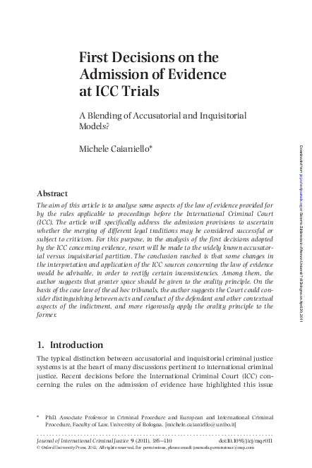 (PDF) Law of Evidence at the ICC