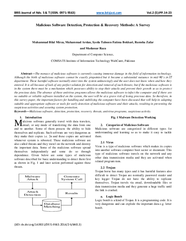 (PDF) MALICIOUS SOFTWARE DETECTION, PROTECTION & RECOVERY METHODS
