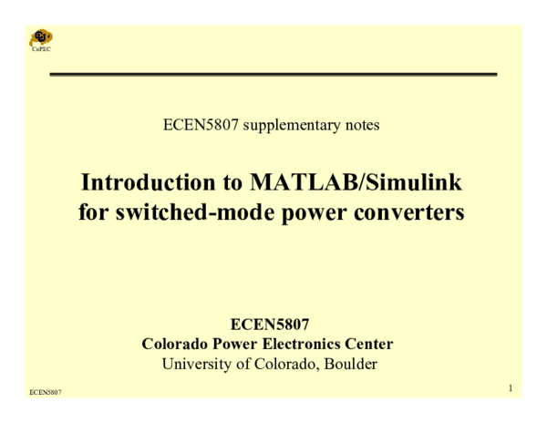 (PDF) Introduction to MATLAB/Simulink for switched-mode power converters