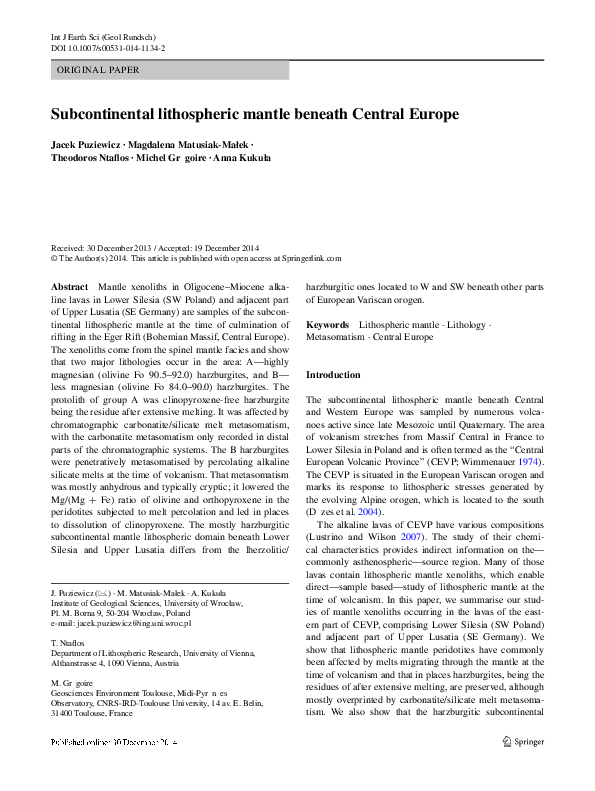 (PDF) Subcontinental lithospheric mantle beneath Central Europe