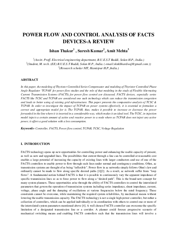 Pdf Power Flow And Control Analysis Of Facts Devices