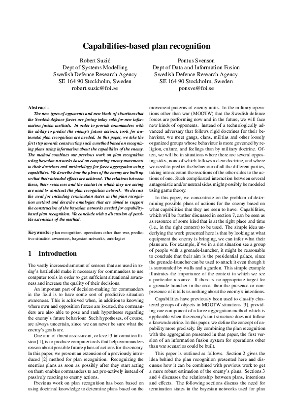 (PDF) Capabilities-based plan recognition