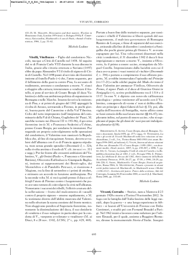(PDF) Vitelli, Vitellozzo, in G. Sasso (ed.), Machiavelli. Enciclopedia ...