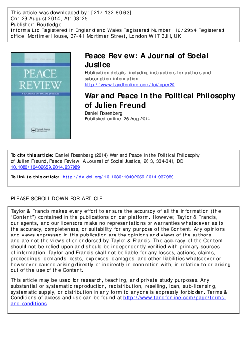 War and Peace in the Political Philosophy of Julien Freund