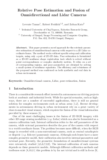 (PDF) Relative Pose Estimation and Fusion of Omnidirectional and Lidar Cameras