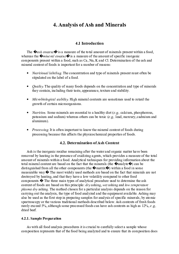 (DOC) 4. Analysis of Ash and Minerals 4.1 Introduction 4.2 ...