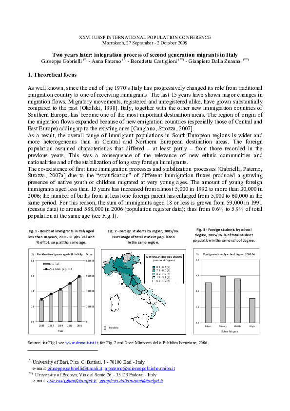 Two years later: assimilation process of children of immigrants in Italy