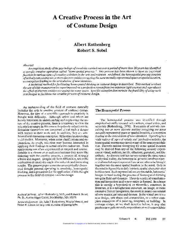 (PDF) A Creative Process in the Art of Costume Design