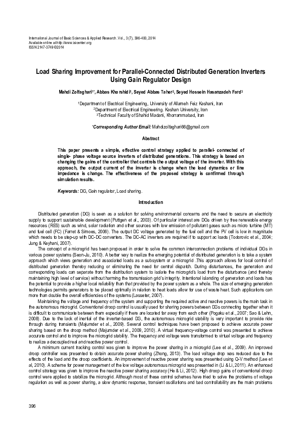 Pdf Load Sharing Improvement For Parallel Connected Distributed Generation Inverters Using