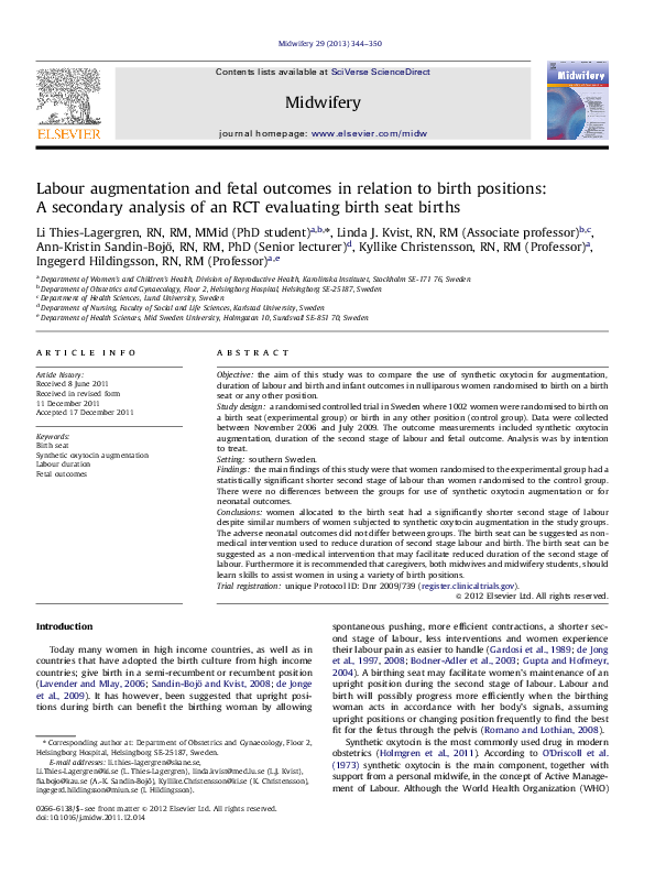 (PDF) Labour augmentation and fetal outcomes in relation to birth ...