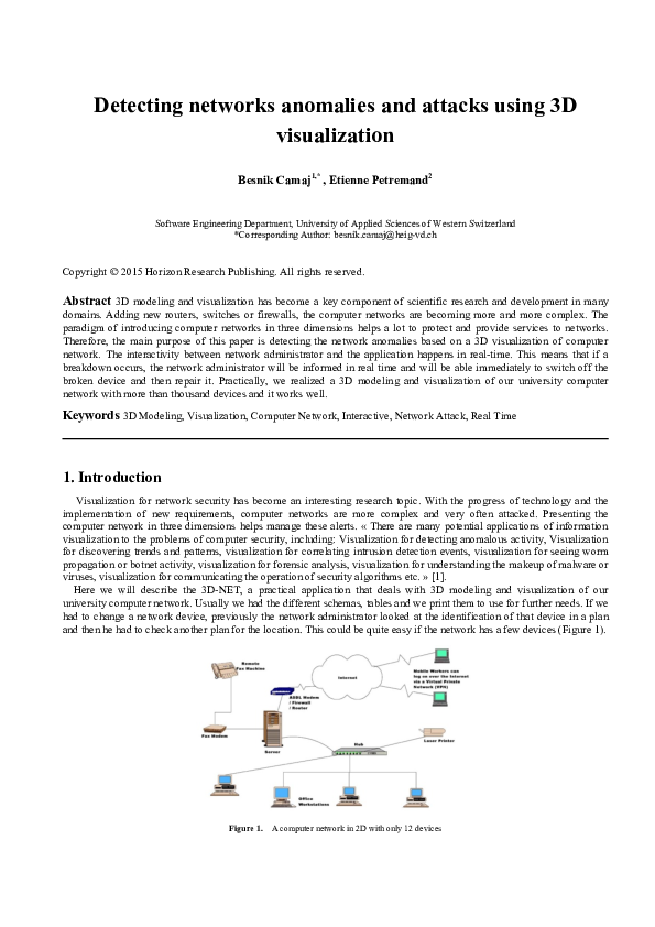 Pdf Detecting Networks Anomalies And Attacks Using 3d Visualization