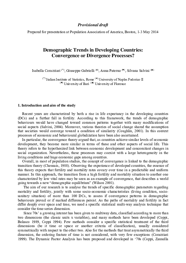 Demographic Trends in Developing Countries: Convergence or Divergence ...