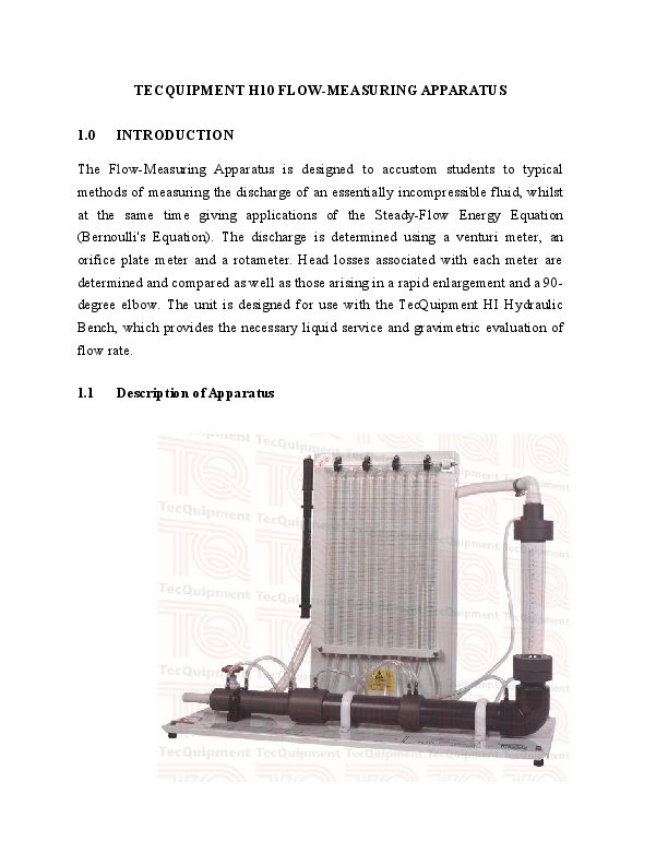 (DOC) TECQUIPMENT H10 FLOW-MEASURING APPARATUS