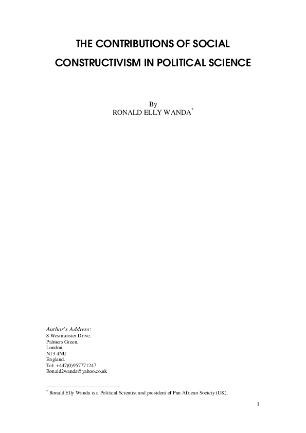 (PDF) THE CONTRIBUTIONS OF SOCIAL CONSTRUCTIVISM IN POLITICAL SCIENCE