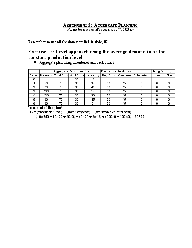 (DOC) Assignment 3: Aggregate Planning Exercise 1a: Level approach ...