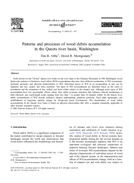 (PDF) Patterns and processes of wood debris accumulation in the Queets ...
