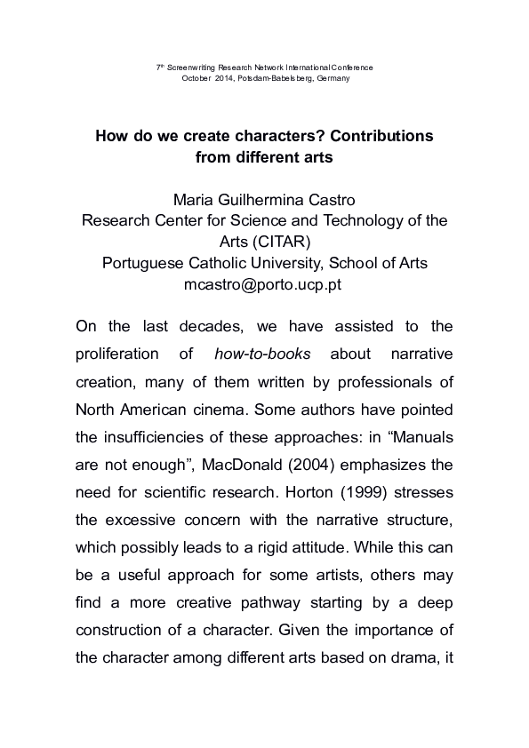 (DOC) How do we create characters? Contributions from different arts