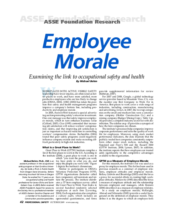 (PDF) Employee Morale: Examining the Link to Occupational Safety and ...