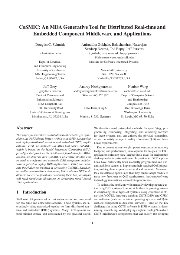(PDF) CoSMIC: An MDA Generative Tool for Distributed Real-time and Embedded Component Middleware ...