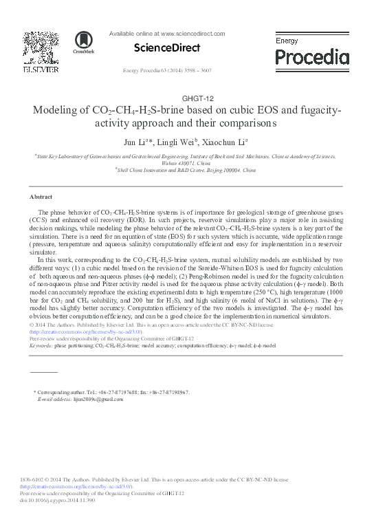 (PDF) Modeling of CO2-CH4-H2S-brine based on cubic EOS and fugacity ...