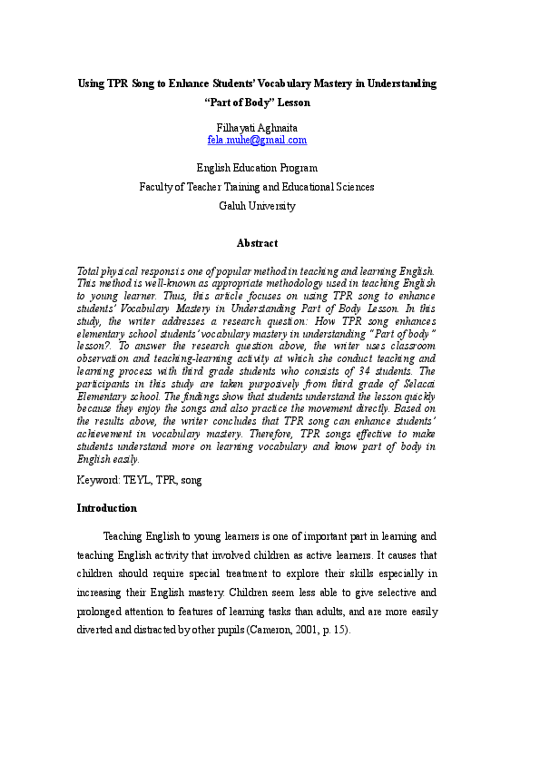 (DOC) Using TPR Song to Enhance Students’ Vocabulary Mastery in ...