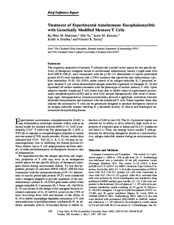(PDF) Treatment of Experimental Autoimmune Encephalomyelitis with ...