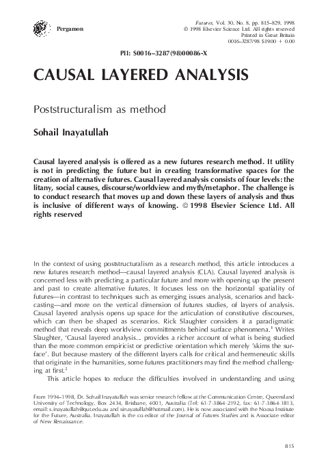 (PDF) Causal layered analysis:: Poststructuralism as method