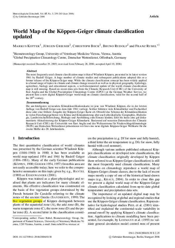 (PDF) World Map of the Köppen-Geiger climate classification updated