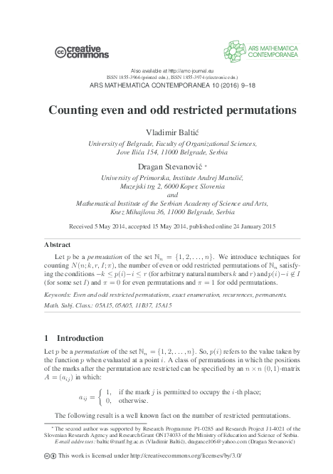 (PDF) Counting even and odd restricted permutations