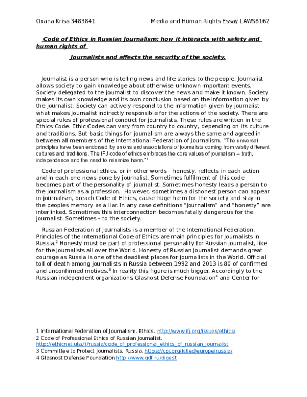 (DOC) Code of Ethics in Russian Journalism: how it interacts with ...