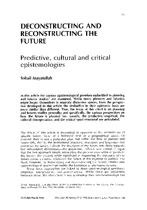 (PDF) Deconstructing and reconstructing the future:: Predictive, cultural and critical ...
